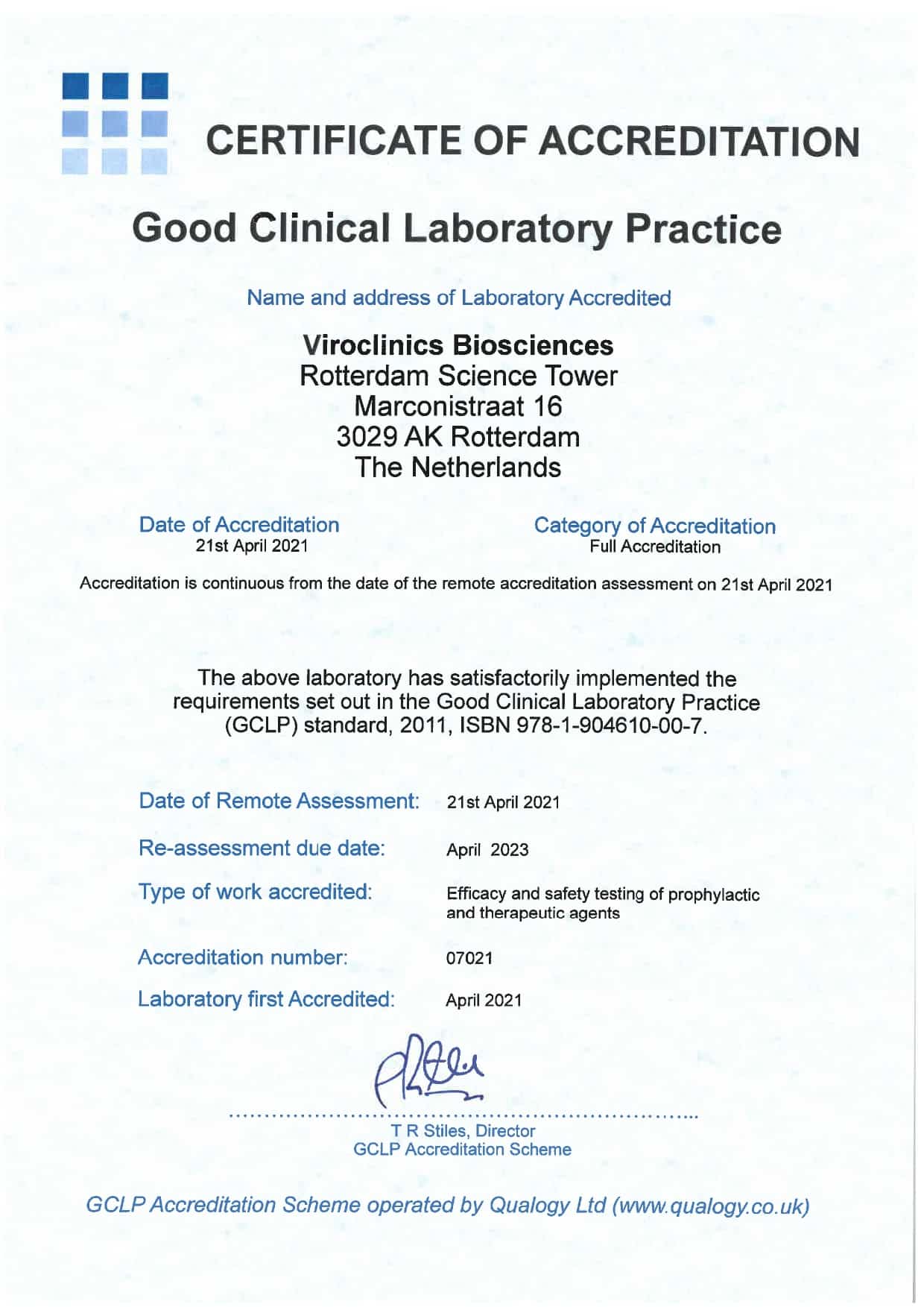 Viroclinics BV – GLCP Accreditation - Cerba Research