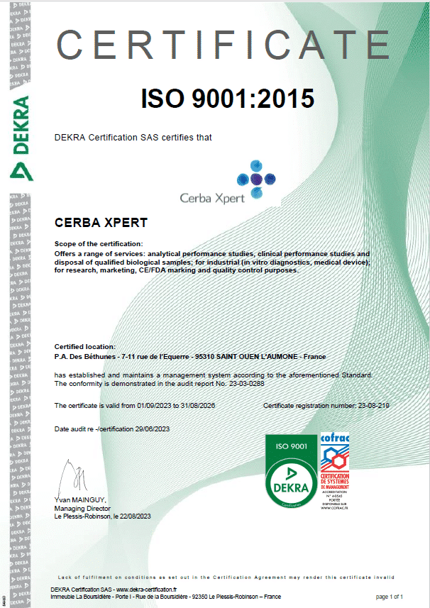 Cerba Xpert ISO 9001 Accreditation - Cerba Research